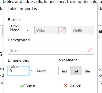 Table properties: Setting `width` to `0` makes table properties toolbar unreachable · Issue ...