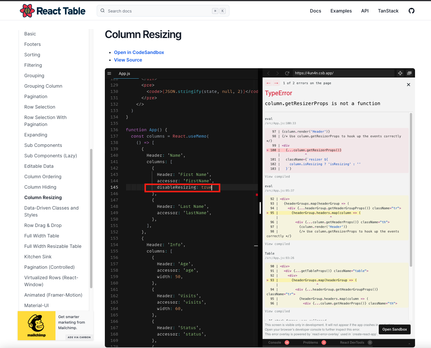 column.getResizerProps is not a function · Issue #3428 · TanStack/table · GitHub