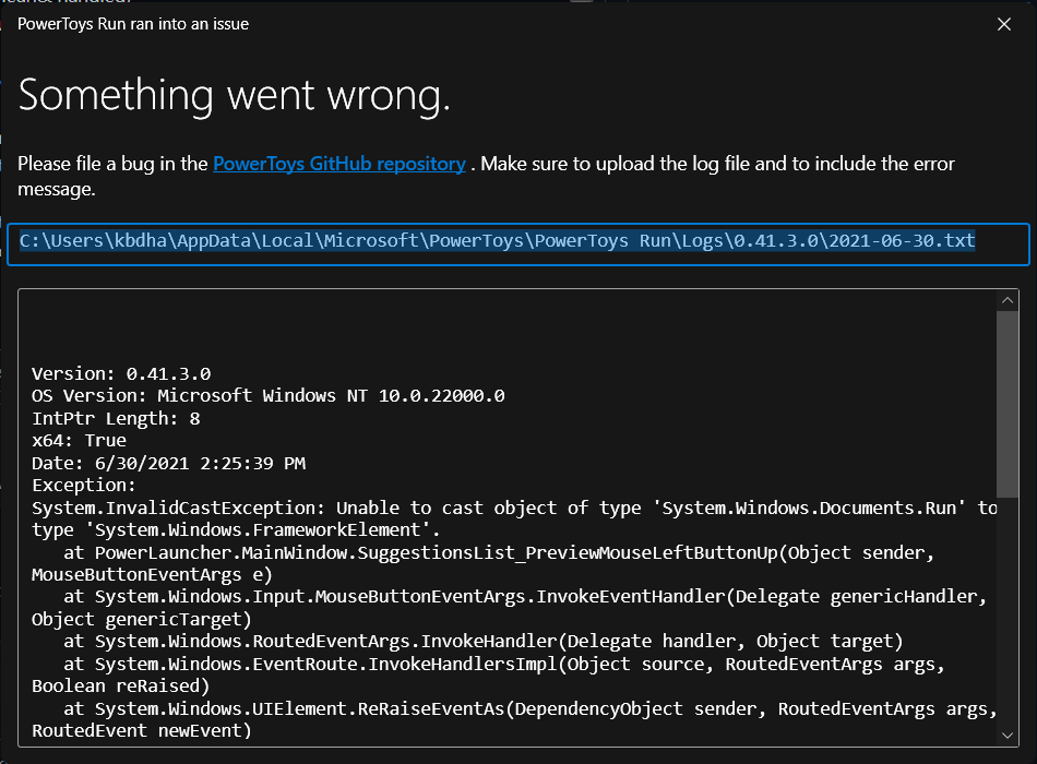 Powertoys Run Ran Into An Issue In Windows 11 · Issue 12008 · Microsoftpowertoys · Github