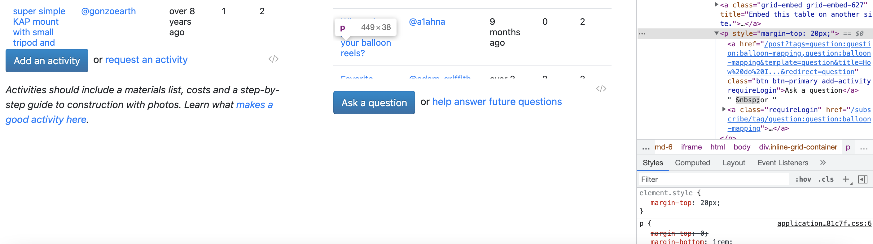 Add some Margin on top of buttons on the homepage underneath of Activities and Questions · Issue ...