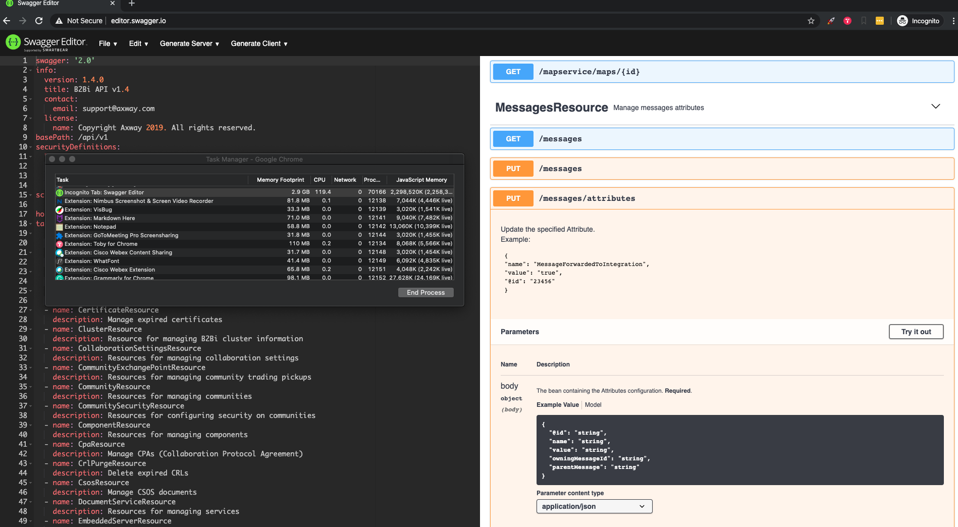 Using Swagger Ui In React App Causing Memory Leak Takes Up Lots Of