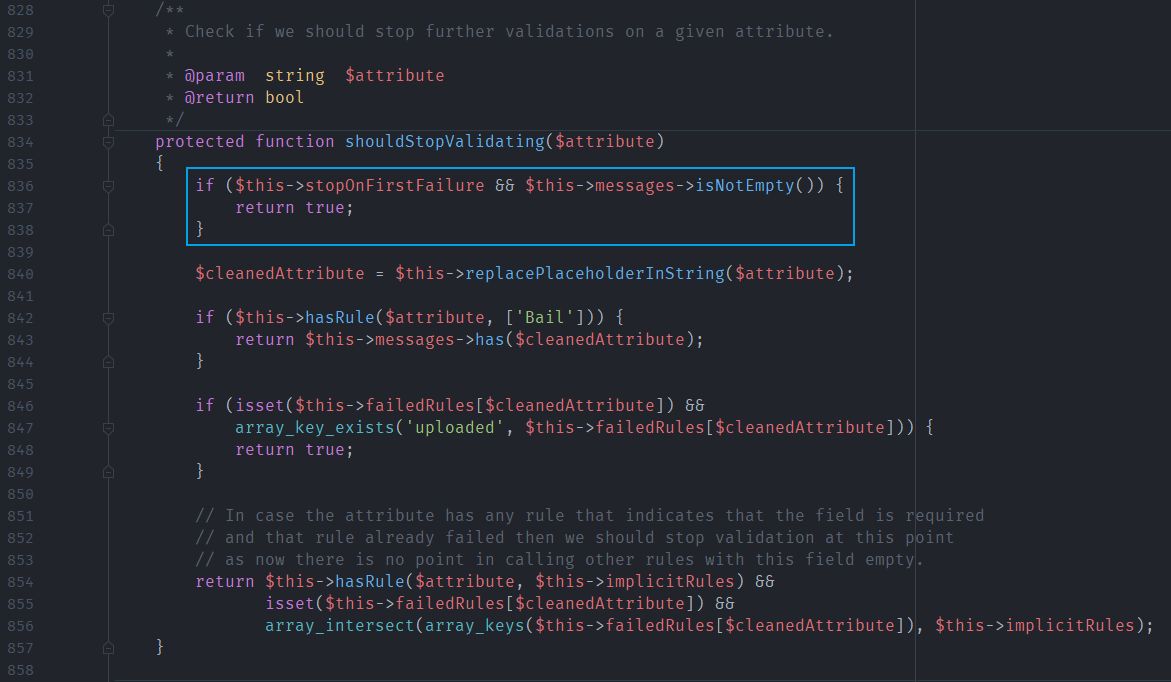 After the Validator uses "stopOnFirstFailure", the attribute rule continues to validate after ...