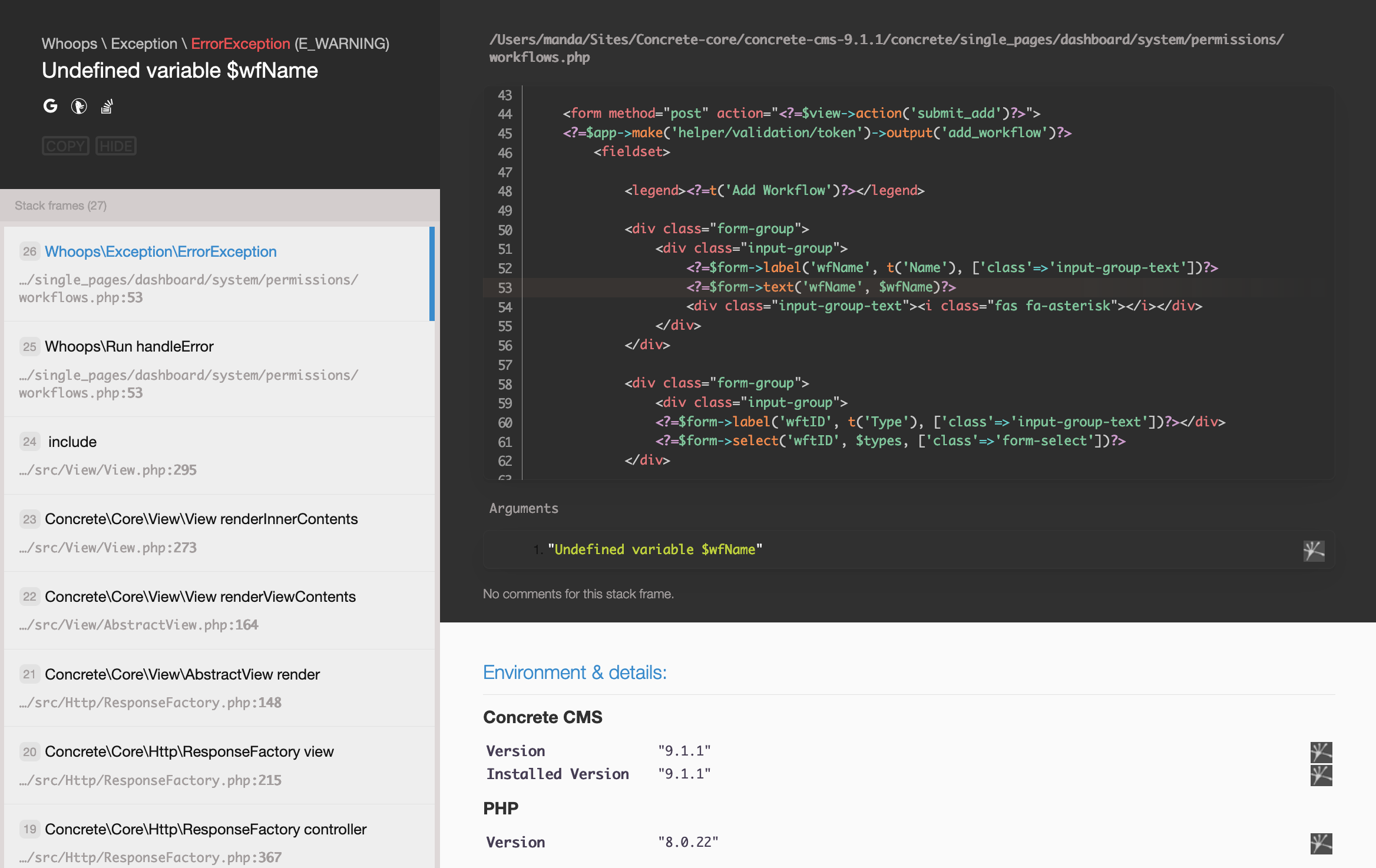 [9 1 1] Add Workflow Error · Issue 10858 · Concretecms Concretecms · Github