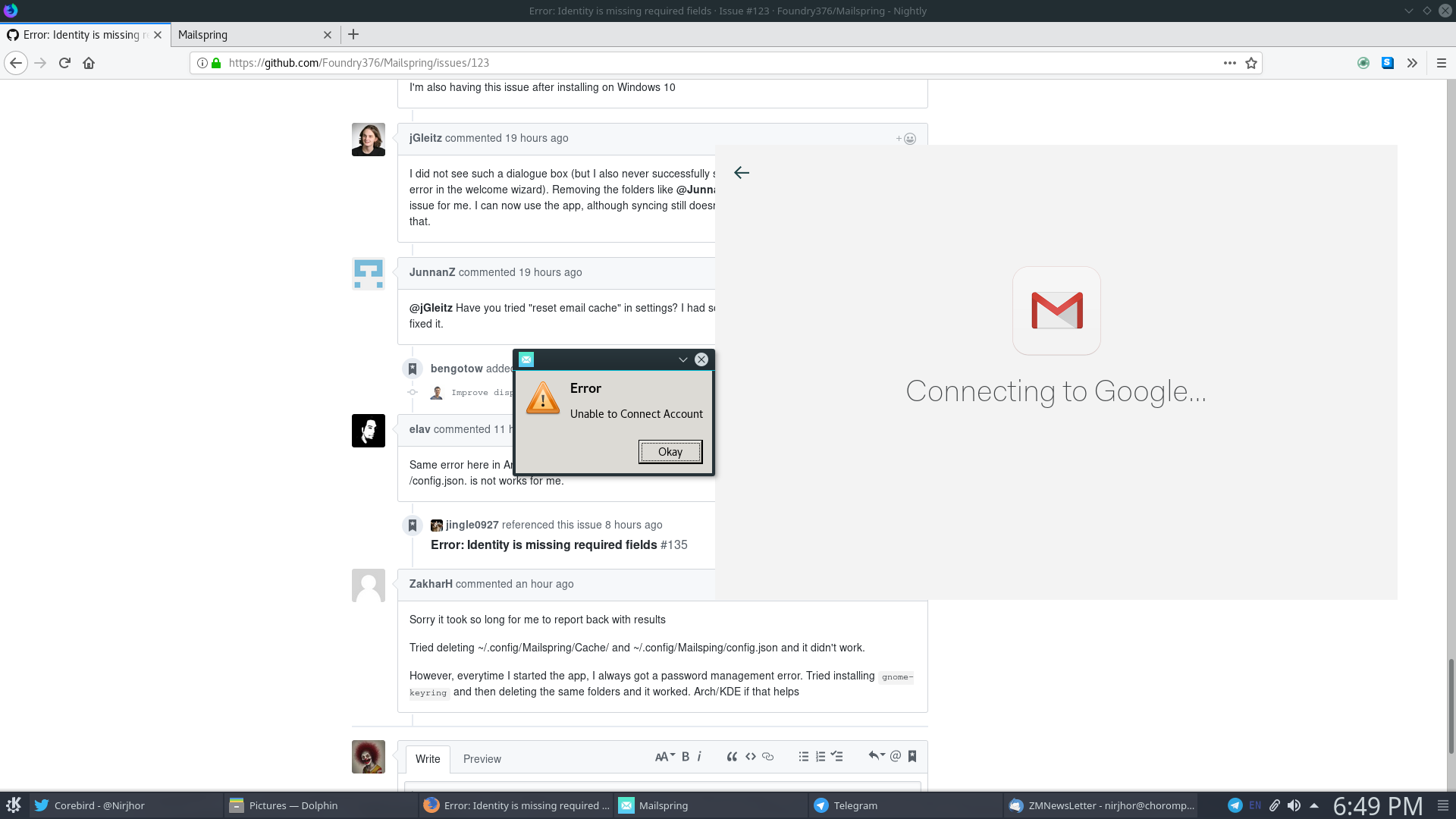 Arch Linux Email add error even after Update · Issue #125 · Foundry376/Mailspring · GitHub