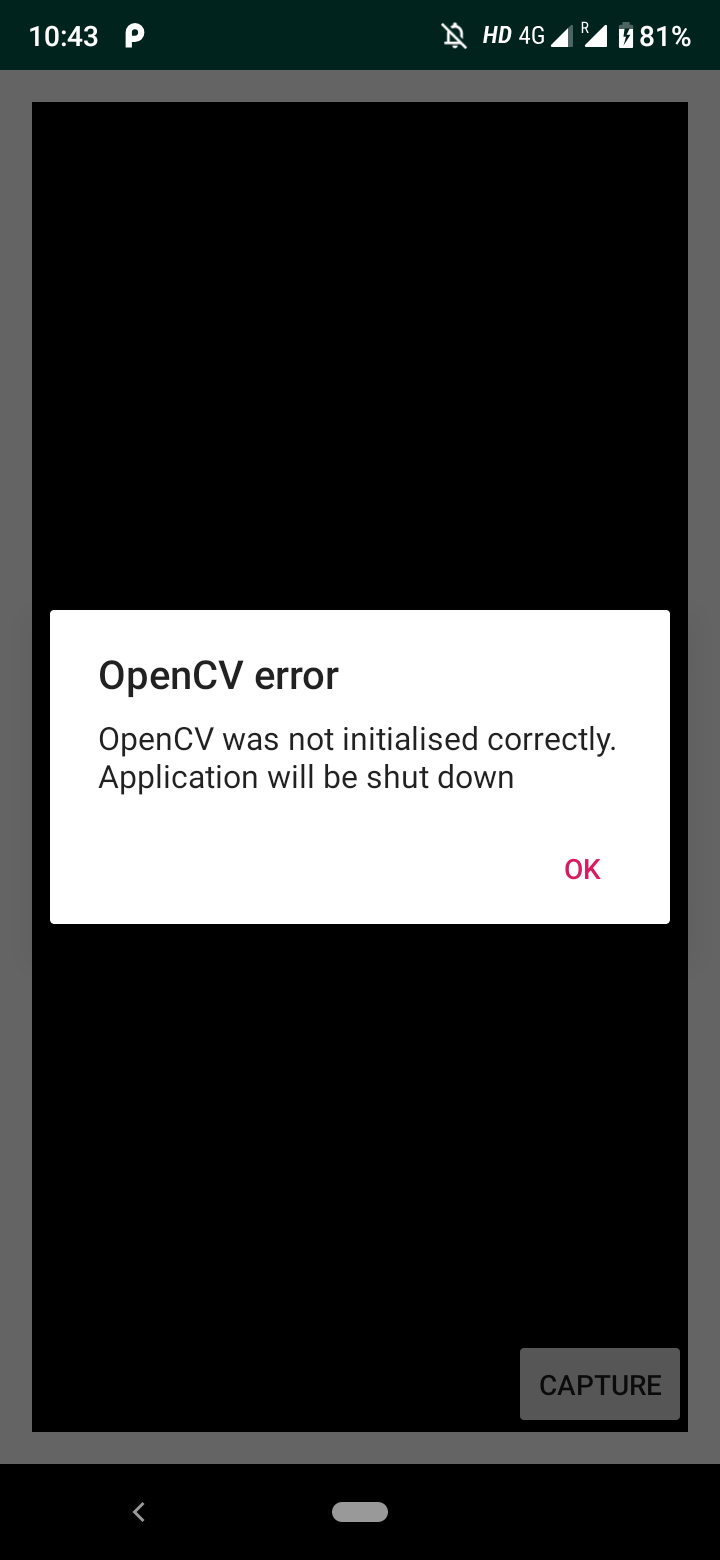"OpenCV was not initialised correctly Application will be shut down" Error while working in ...
