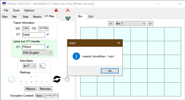 Trainer name flagged as illegal by profanity filter · Issue #3079 · kwsch/PKHeX · GitHub