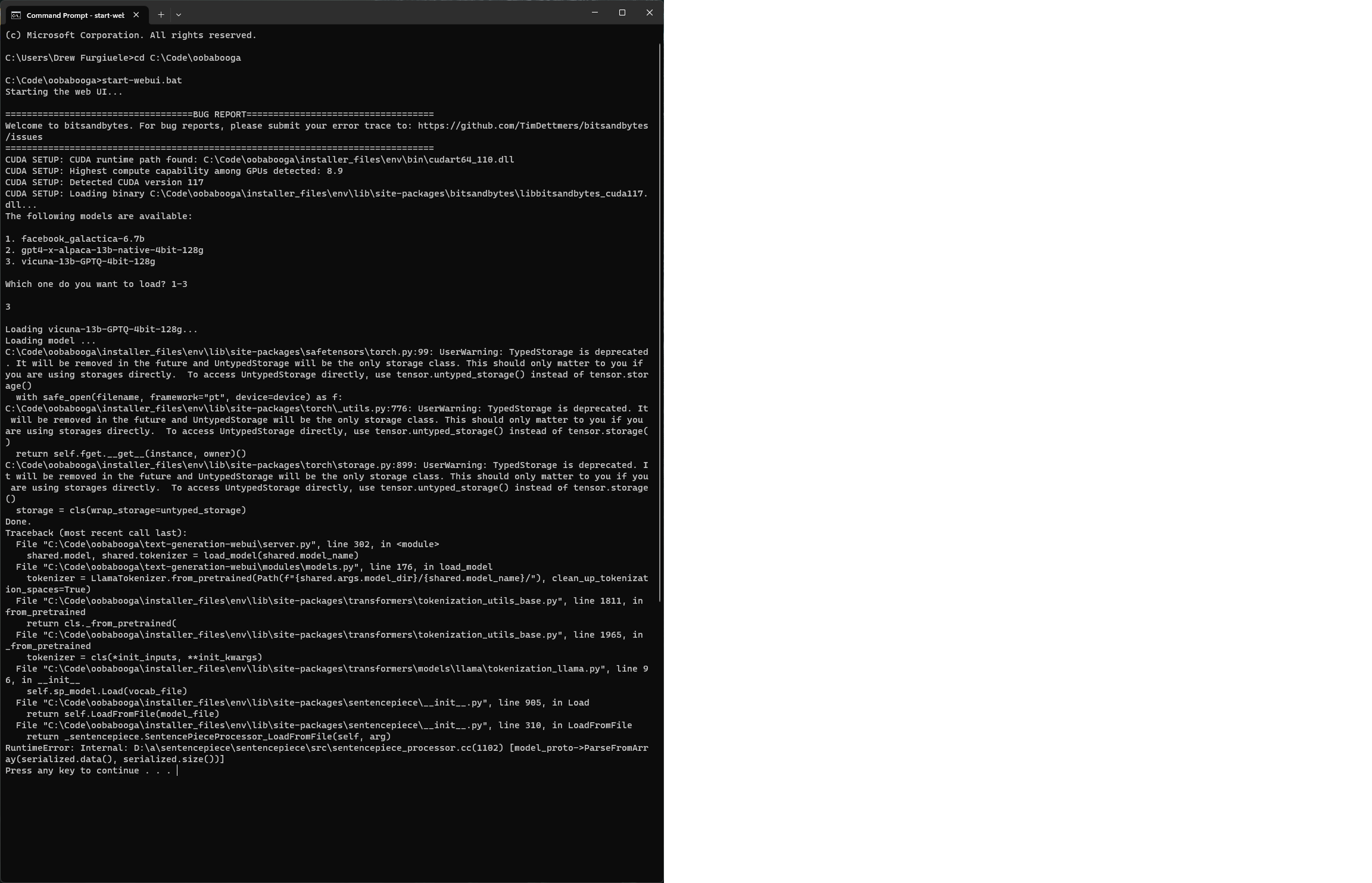 sentencepiece internal error · Issue #971 · oobabooga/text-generation-webui · GitHub