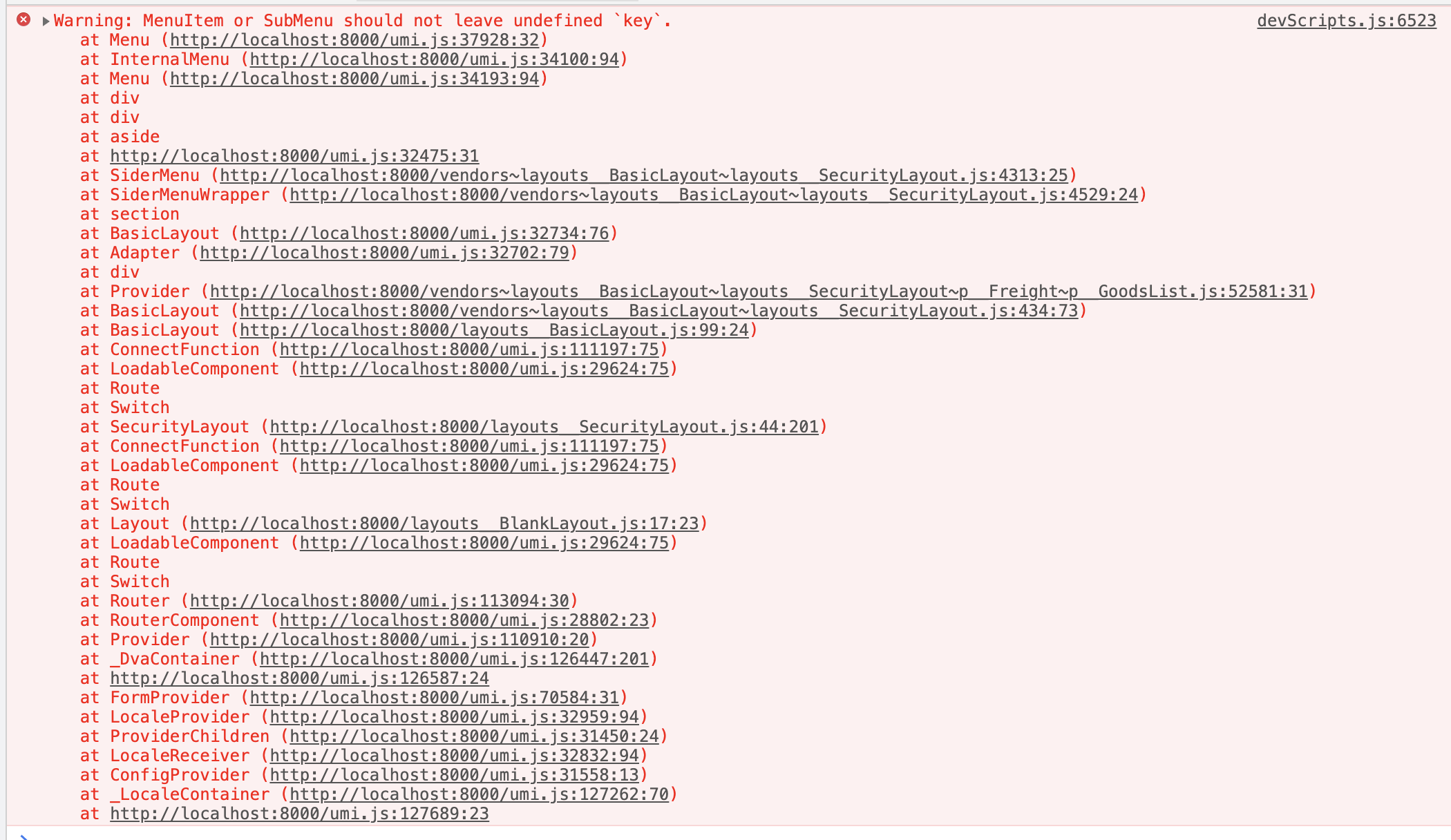 🧐 问题 项目初始化后控制台出现menuitem Or Submenu Should Not Leave Undefined `key 