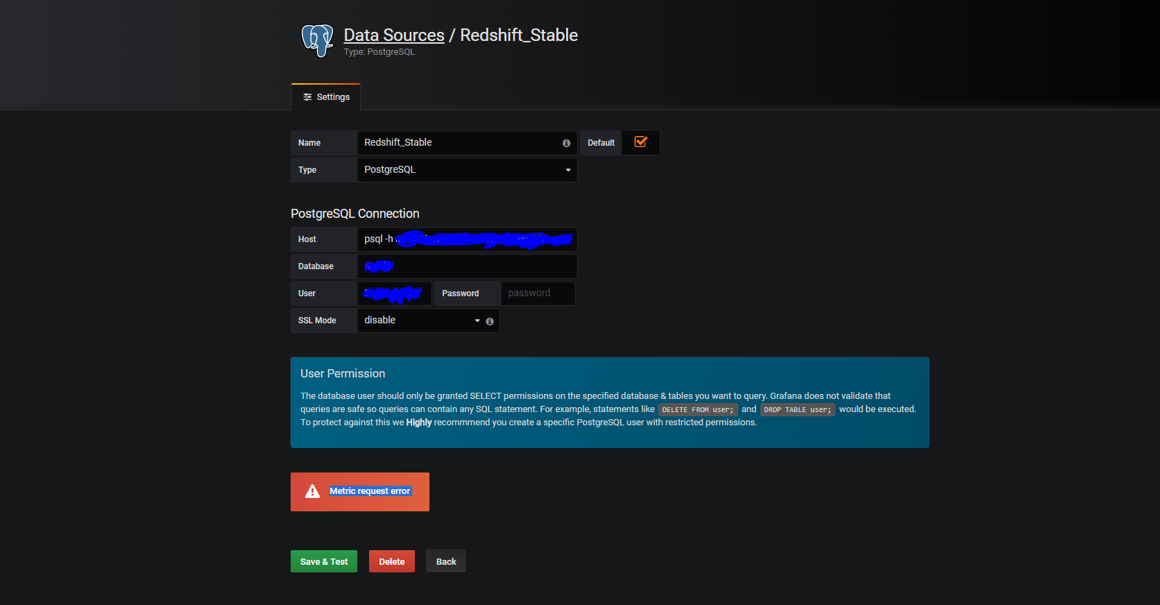 Add data source: redshift into grafana gives ERROR:- Metric request error · Issue #11533 ...