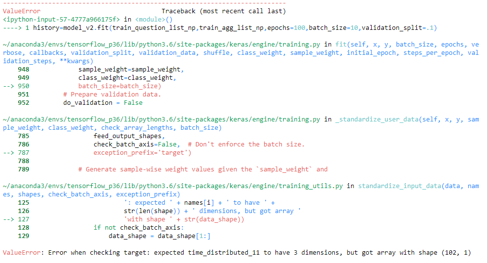expected time_distributed_9 to have 3 dimensions, but got array with shape (102, 1) · Issue ...