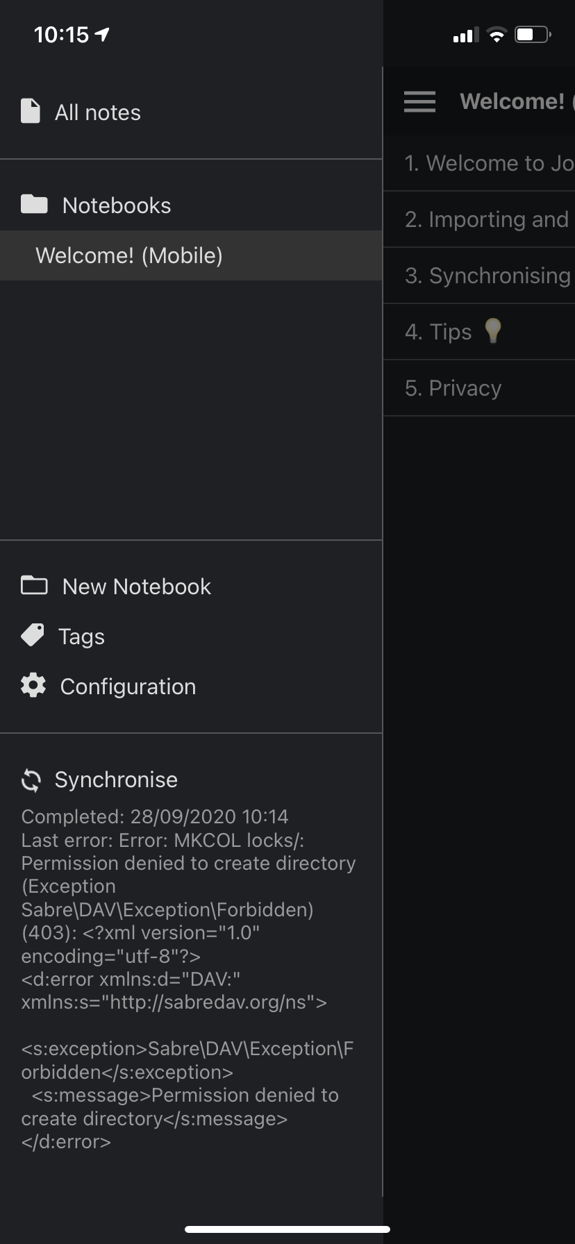 joplin 10.1.0 ios 14.0.1 fails to sync on WebDav connection Nextcloud · Issue #3843 · laurent22 ...