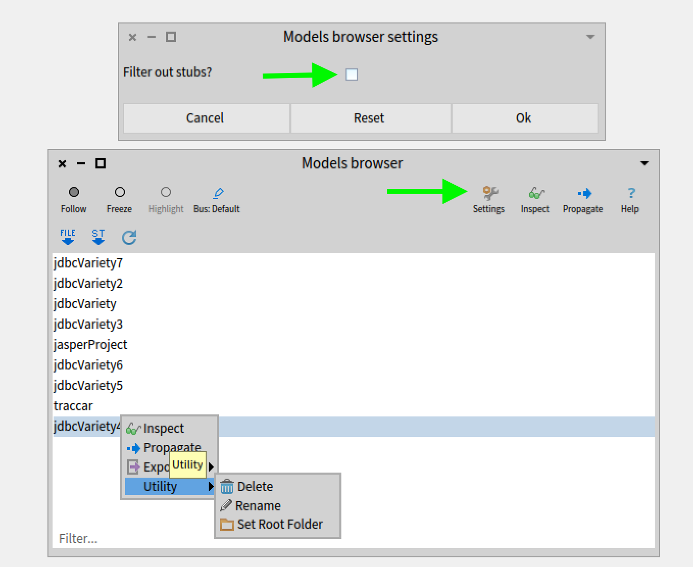 Models Browser: Utilities are disabled when stubs are filtered out ...