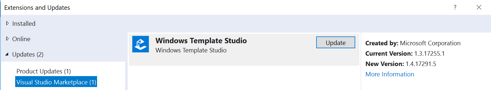 Latest templates update prevent previous Windows Template Studio ...