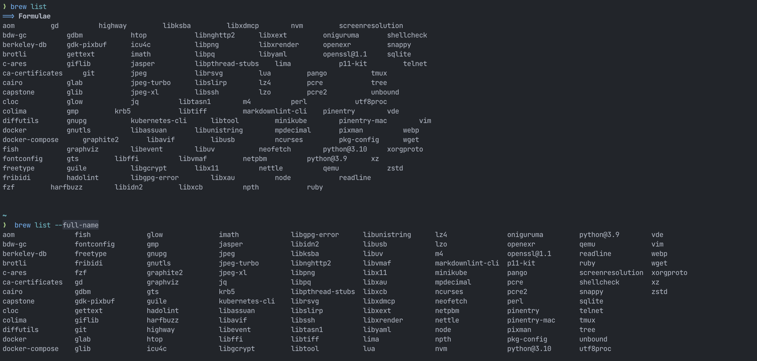 Output of `brew list` is a broken table, when tab width is 4 · Issue ...