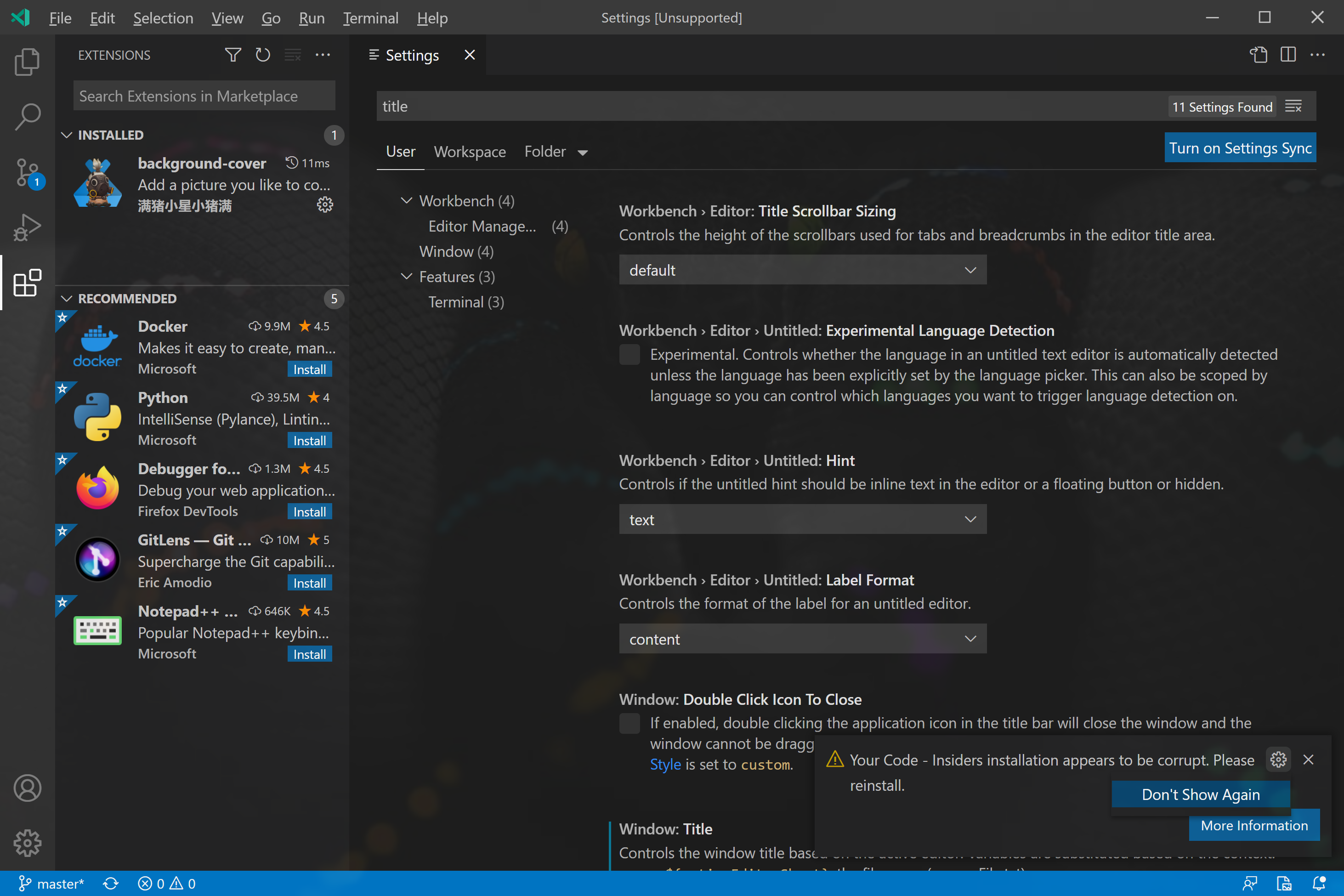 "Unsupported" in title. · Issue #129847 · microsoft/vscode · GitHub