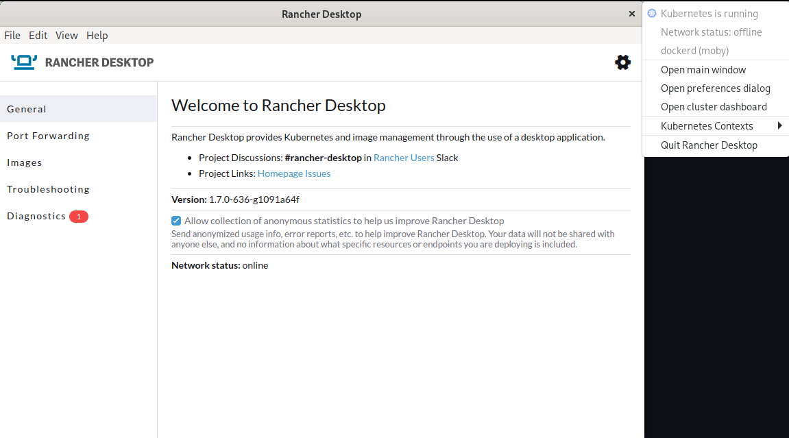 Wrong Network status when offline. · Issue #4195 · rancher-sandbox/rancher-desktop · GitHub