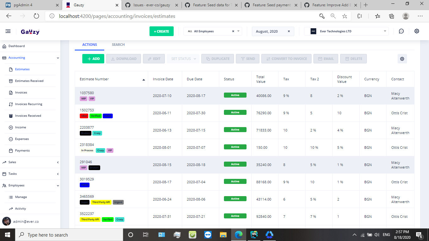 Feature: Seed payment information, invoice. Fix expense, income seed ...