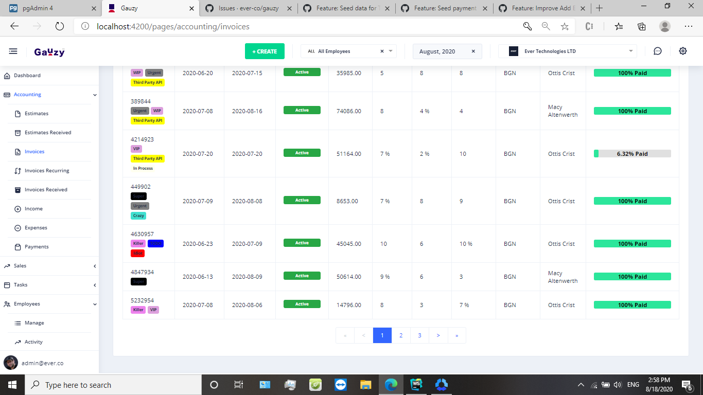 Feature: Seed payment information, invoice. Fix expense, income seed ...