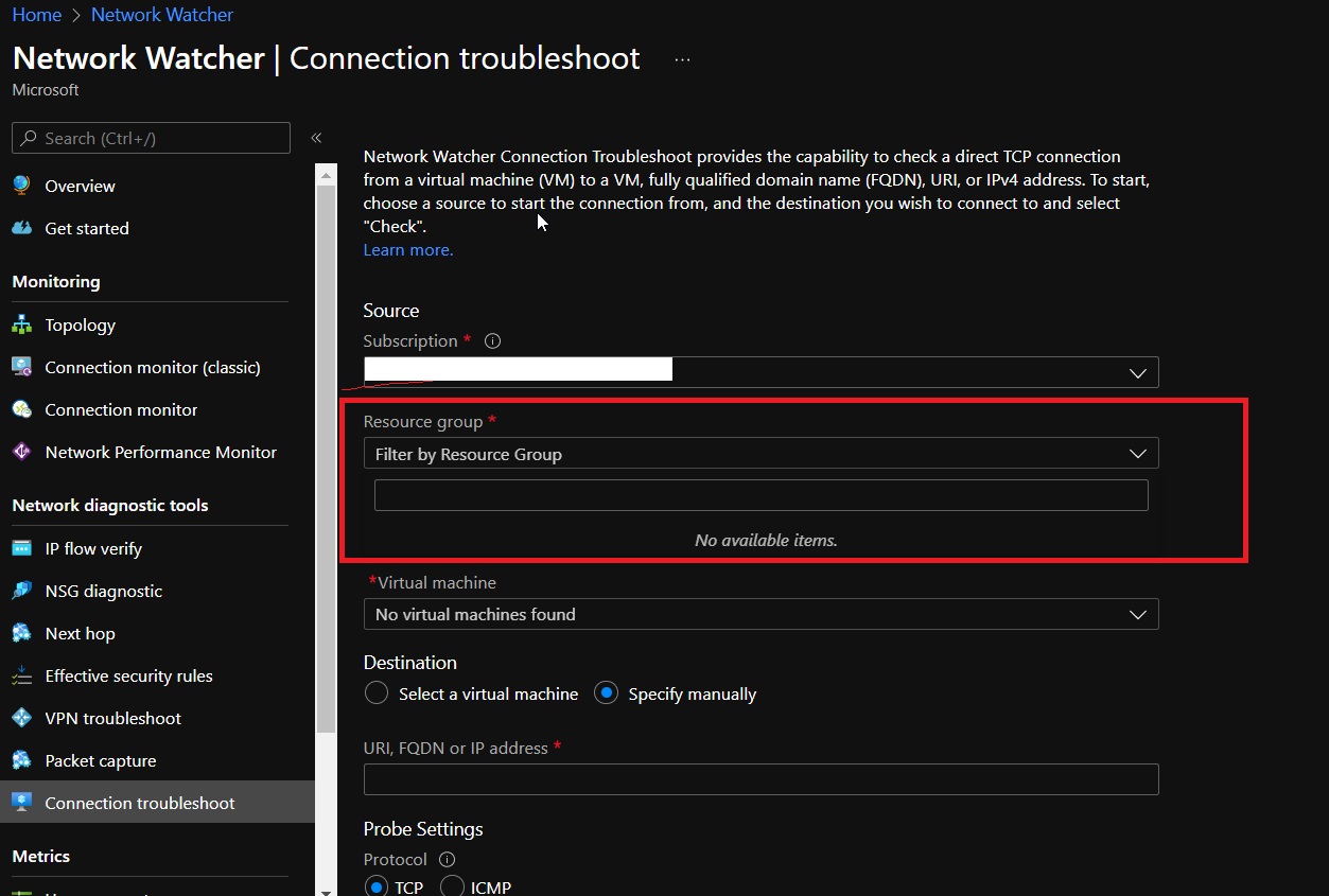 under network watcher the resource group does not show up · Issue #505 ...