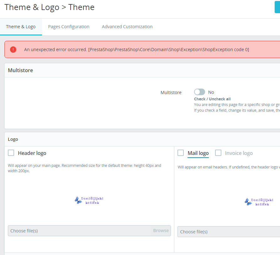 I get [PrestaShop\PrestaShop\Core\Domain\Shop\Exception\ShopException code 0] error when I try ...