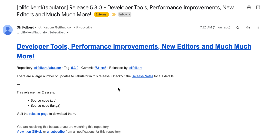 Email Release Notes Link 404 · Issue 3848 · Olifolkerdtabulator 