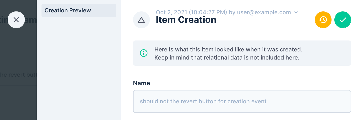 Revision's revert button shown for creation entry · Issue #8503 · directus/directus · GitHub