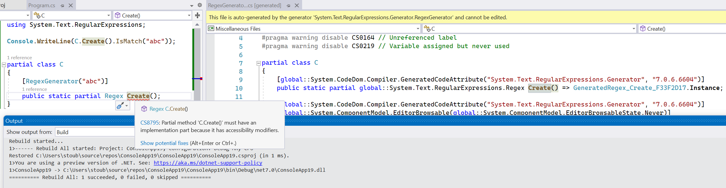Partial method filled in by source generator still getting red squigglies · Issue #58976 ...
