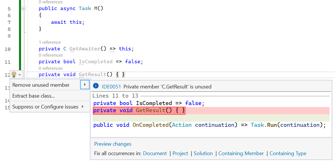 IDE0051 erroneously triggers for required awaitable/awaiter members · Issue #62856 · dotnet ...