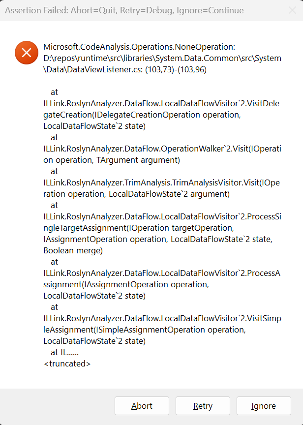 Asserts from ILLink analyzers · Issue #94260 · dotnet/runtime · GitHub