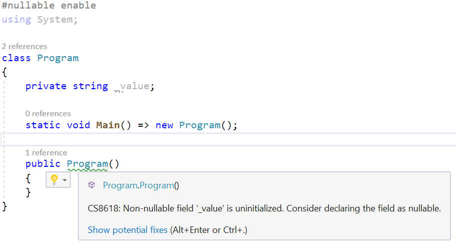 Cs8618 Should Provide Fixer For Making Fields Nullable · Issue 44983 · Dotnetroslyn · Github