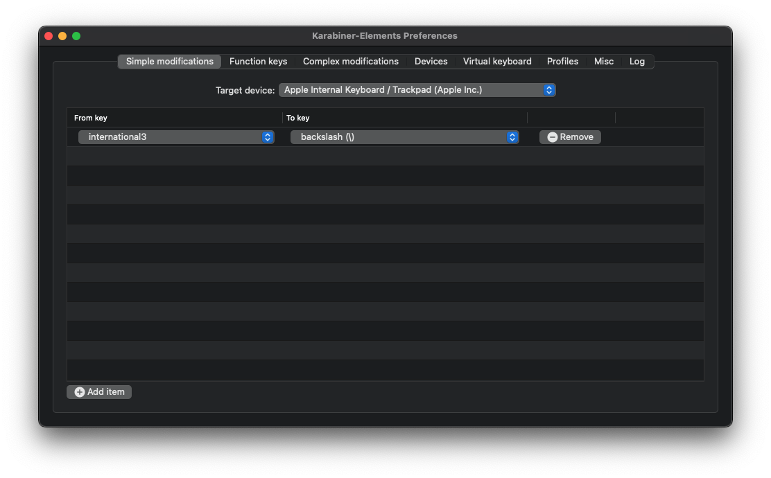 Mac with a Japanese keyboard, mapping a key to backslash is detected ...