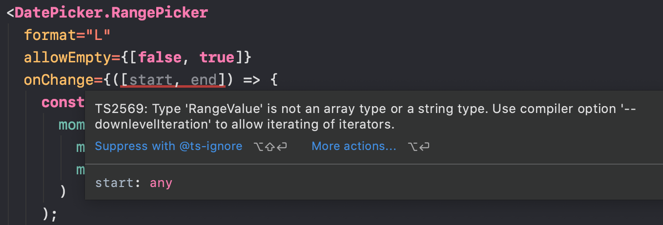 RangePicker onClick type definition differs from docs · Issue #25799 ...