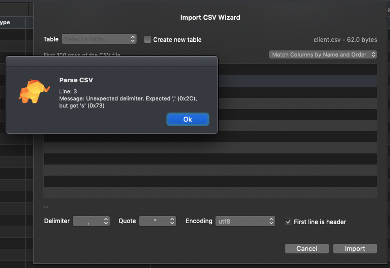 Import From CSV Error - Unexpected delimiter · Issue #1172 · TablePlus/TablePlus · GitHub