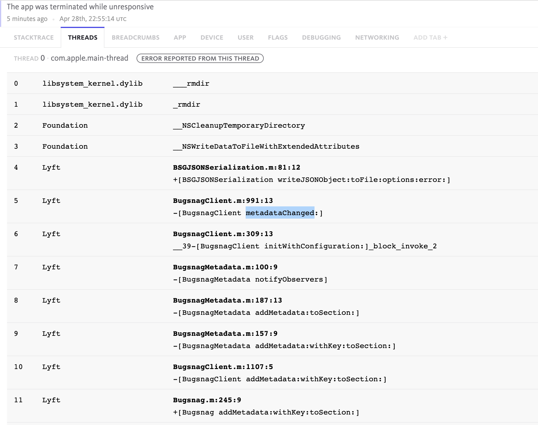 App Hang detected when adding metadata values to Bugsnag client · Issue #1086 · bugsnag/bugsnag ...