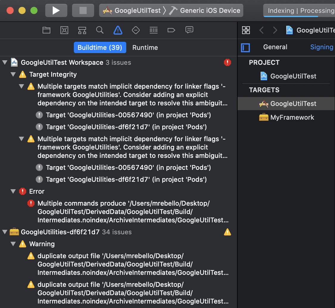 Error when archiving: Umbrella header for module 'GoogleUtilities' does not include header ...
