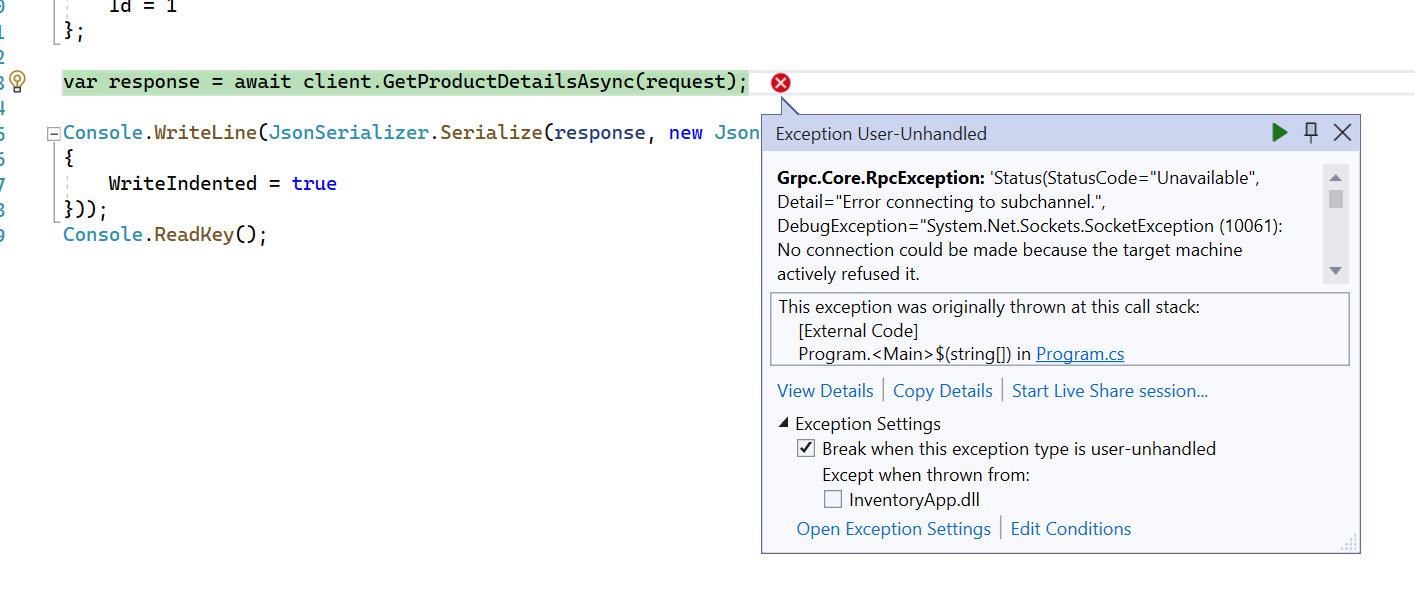 Error connecting to the subchannel. · Issue #3 · szukuro/GrpcExample · GitHub