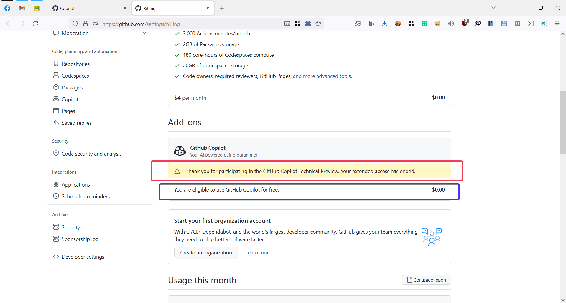 GitHub Copilot : "access has ended." And ""rate limit exceeded for plan FREE_EDUCATIONAL" on ...