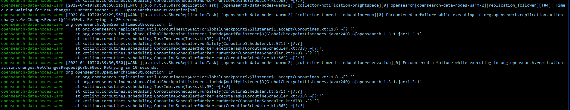 [BUG] OpenSearchTimeoutException after initial good replication · Issue #362 · opensearch ...