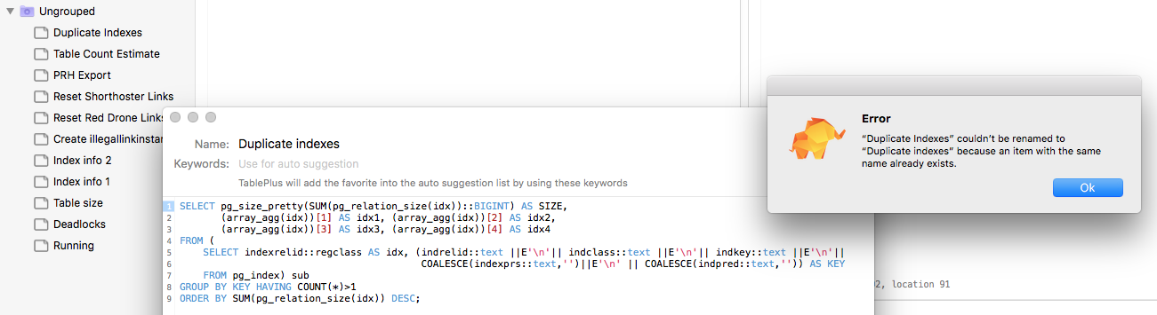 Rename favorite is case insensitive · Issue #1187 · TablePlus/TablePlus · GitHub