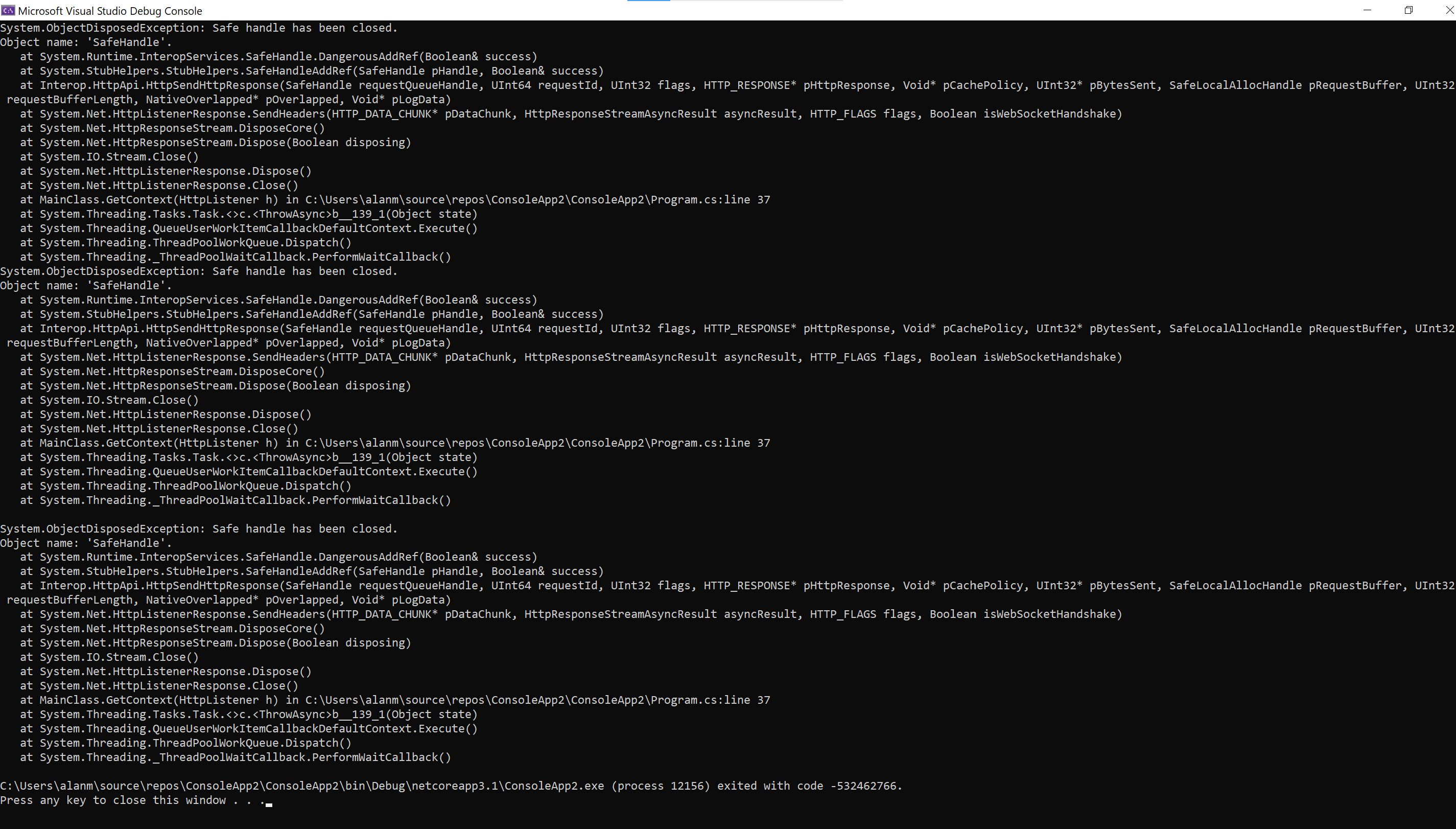 Crash in HttpListener during application teardown due to bad safehandle handling · Issue #78326 ...
