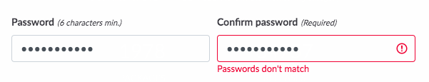 Trying to sign up with identical passwords containing symbols throws a ...