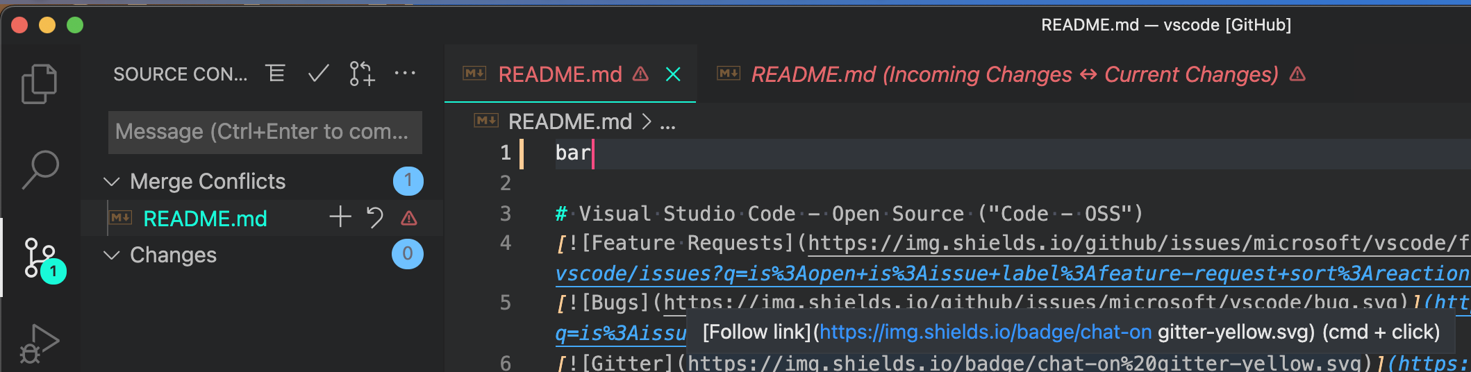 github.dev pull does not merge remote modifications into local ...