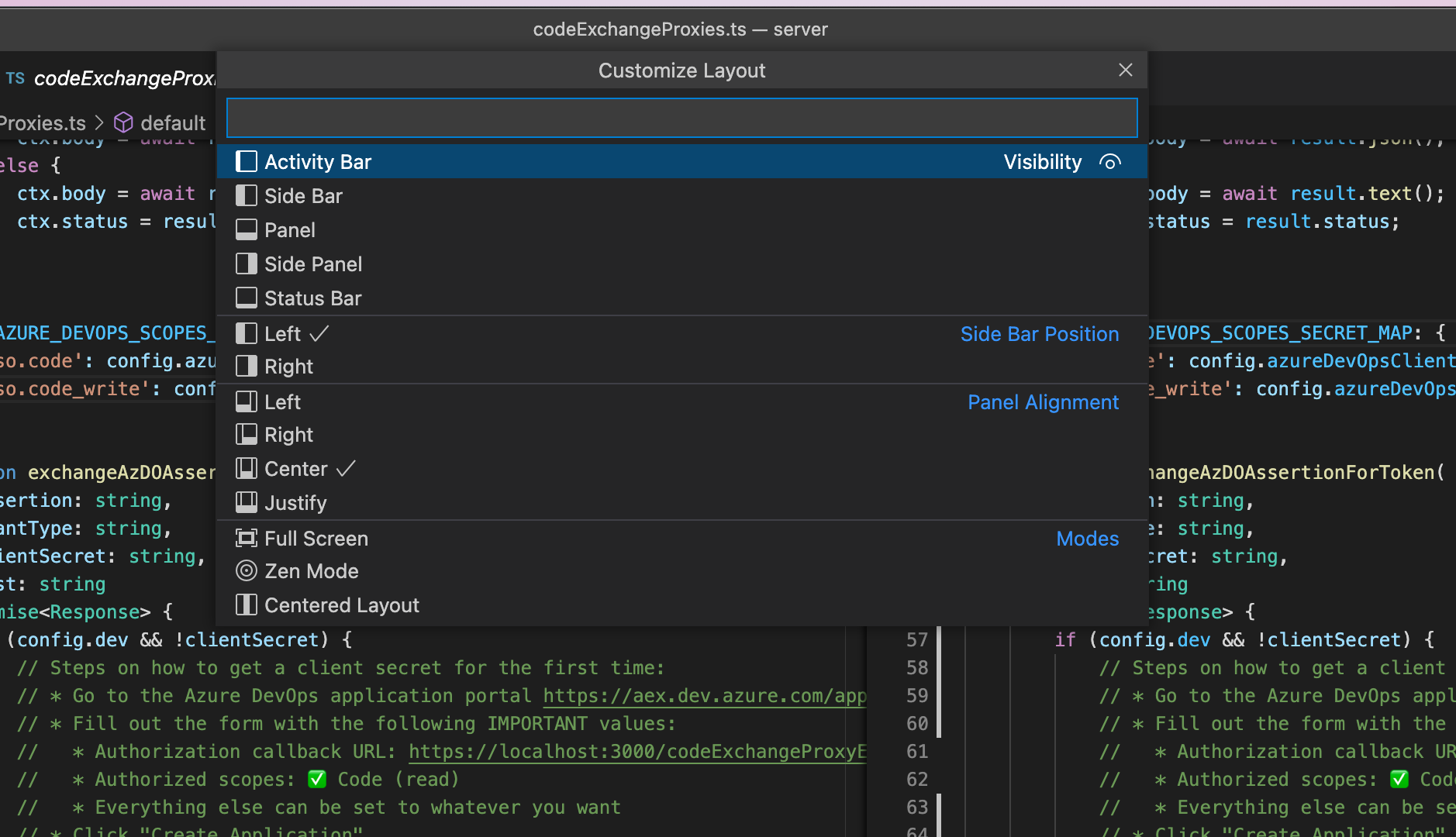 Layout picker looks like a wrongly positioned dialog · Issue #143670 · microsoft/vscode · GitHub