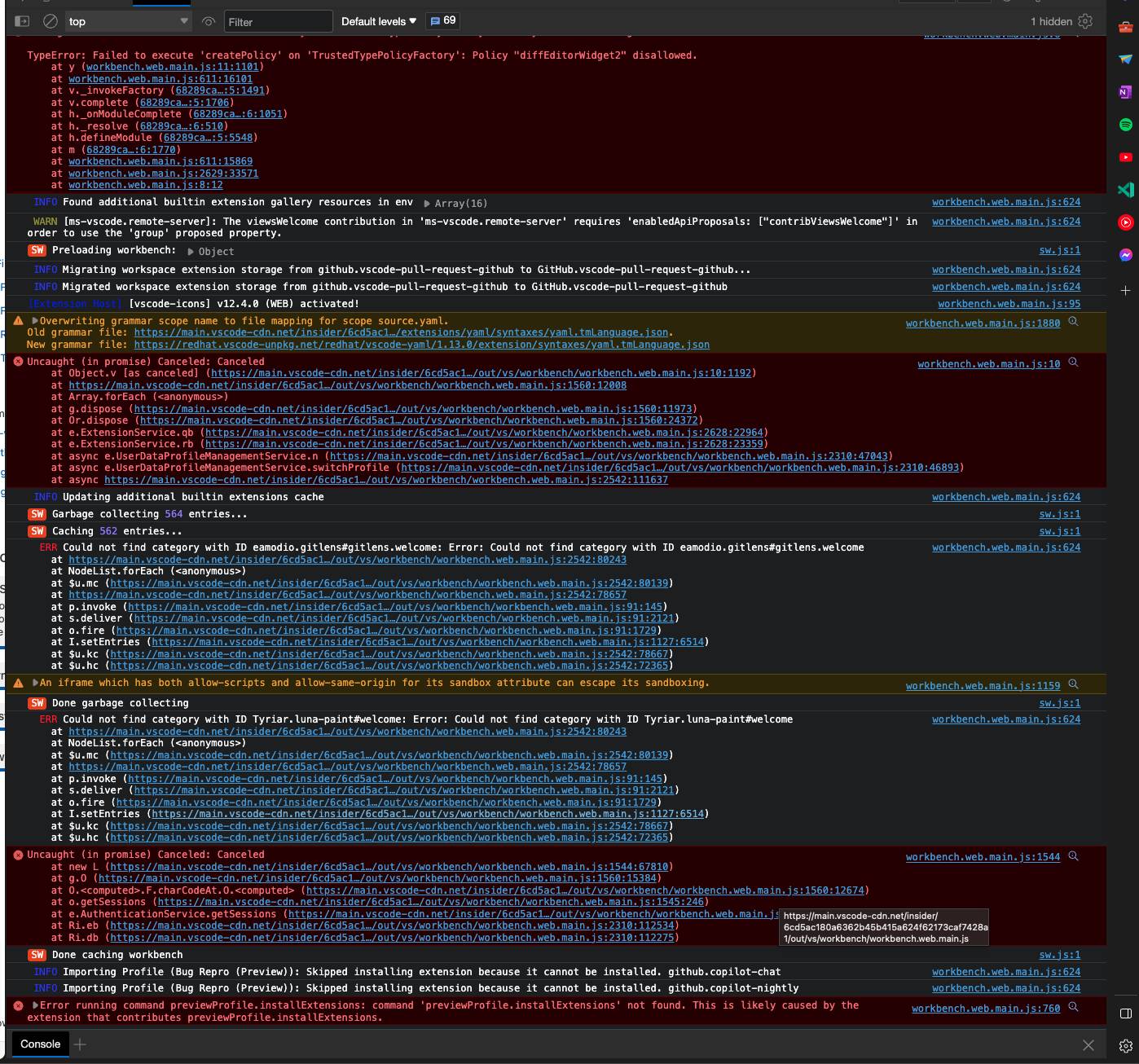 Unclearer error when loading profile in vscode.dev · Issue #184756 · microsoft/vscode · GitHub