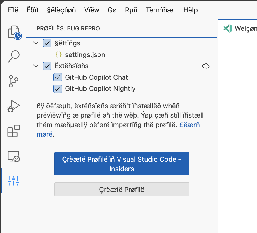 `[vscode.dev/profile]` Indicate that some extensions won't be installed because they don't work ...