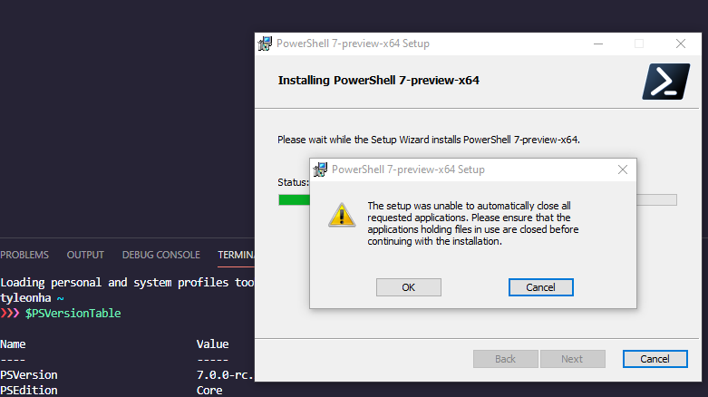 MSI hangs trying to close pwsh process in VS Code · Issue #11796 · PowerShell/PowerShell · GitHub