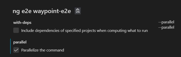Running --parallel --parallel in the the nx console for test and e2e ...
