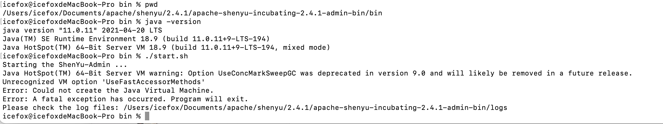[BUG] in macos jdk version is 11，start.sh do not work · Issue #2390 · apache/shenyu · GitHub