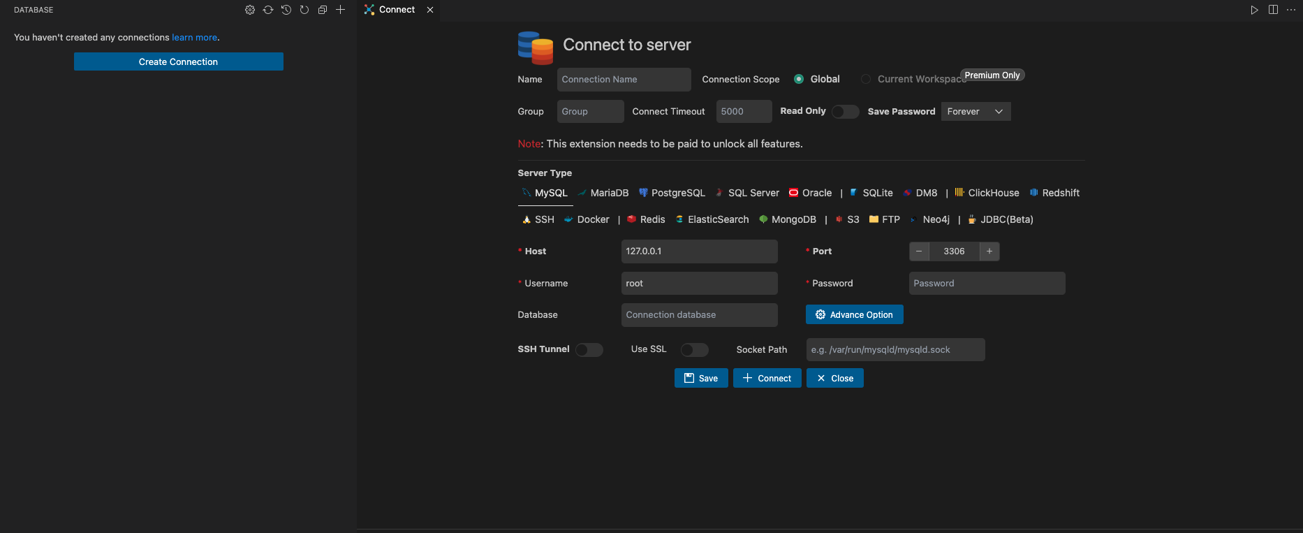 The connection screen does not open. · Issue #718 · cweijan/vscode-database-client · GitHub