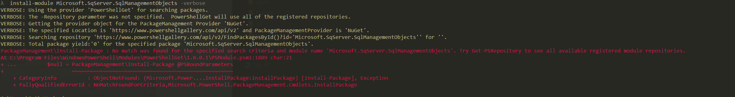 Installing PowerShell SQL Server module fails in 6.0 Could not load type 'System.Management ...